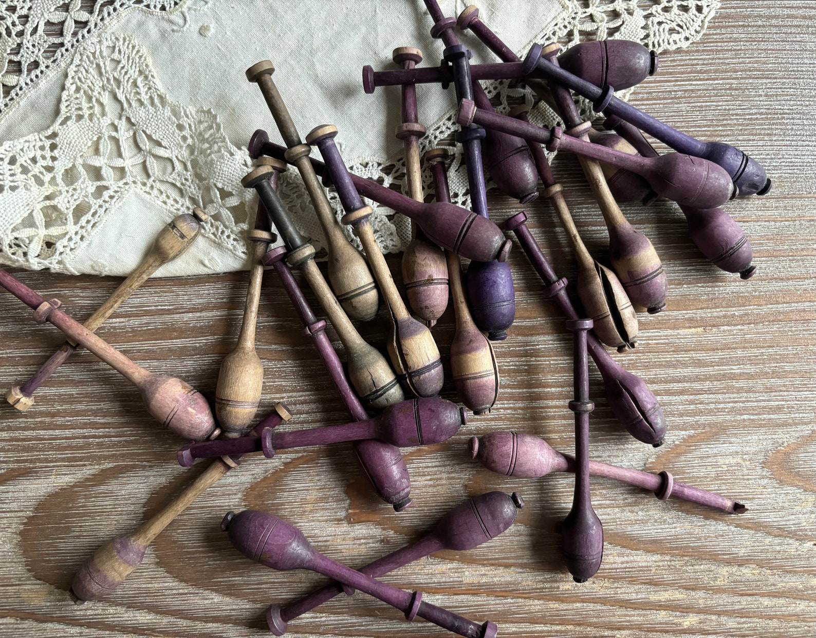 Antique Belgian Lace Bobbins, Wooden Lace Weaving Spindles, Violet ...