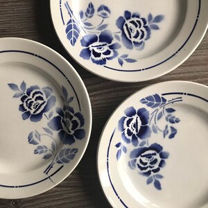 French Vintage Side Bread Plates, Set of 4, Art Deco, St Amand, Blue ...
