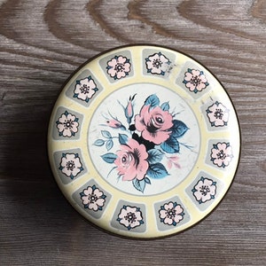 Vintage Metal Tin Box With Lid Floral Pink Flowers Round Tin - Etsy