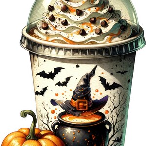 Halloween Coffee Watercolor Clipart Set - Hot Coffee Drink Clipart ...
