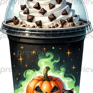 Halloween Coffee Watercolor Clipart Set - Hot Coffee Drink Clipart ...