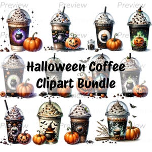 Halloween Coffee Watercolor Clipart Set - Hot Coffee Drink Clipart ...