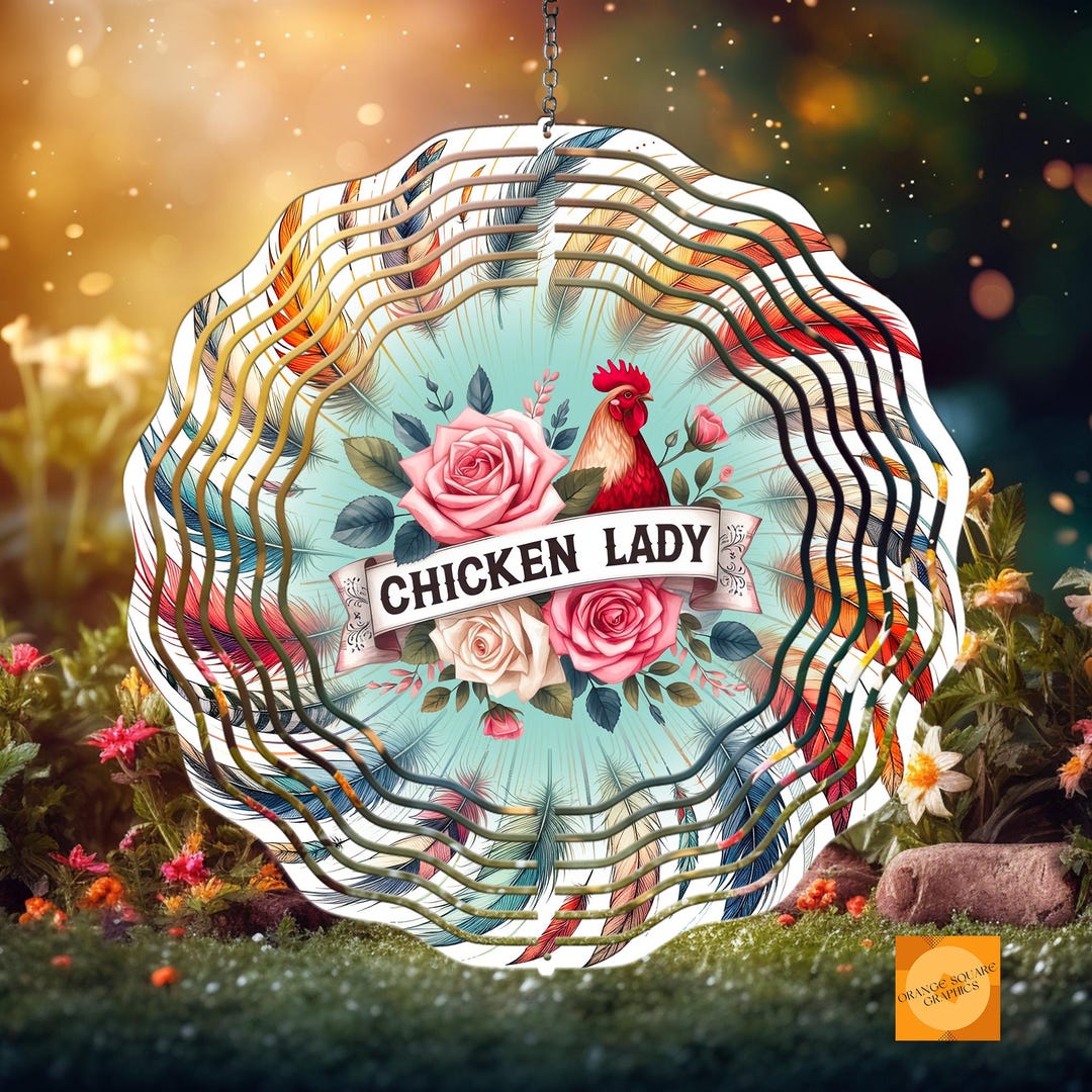 Chicken Lady Wind Spinner Design - Rustic Farmhouse Decor - Feather and ...