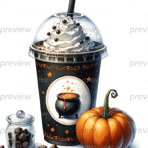 Halloween Coffee Watercolor Clipart Set - Hot Coffee Drink Clipart ...