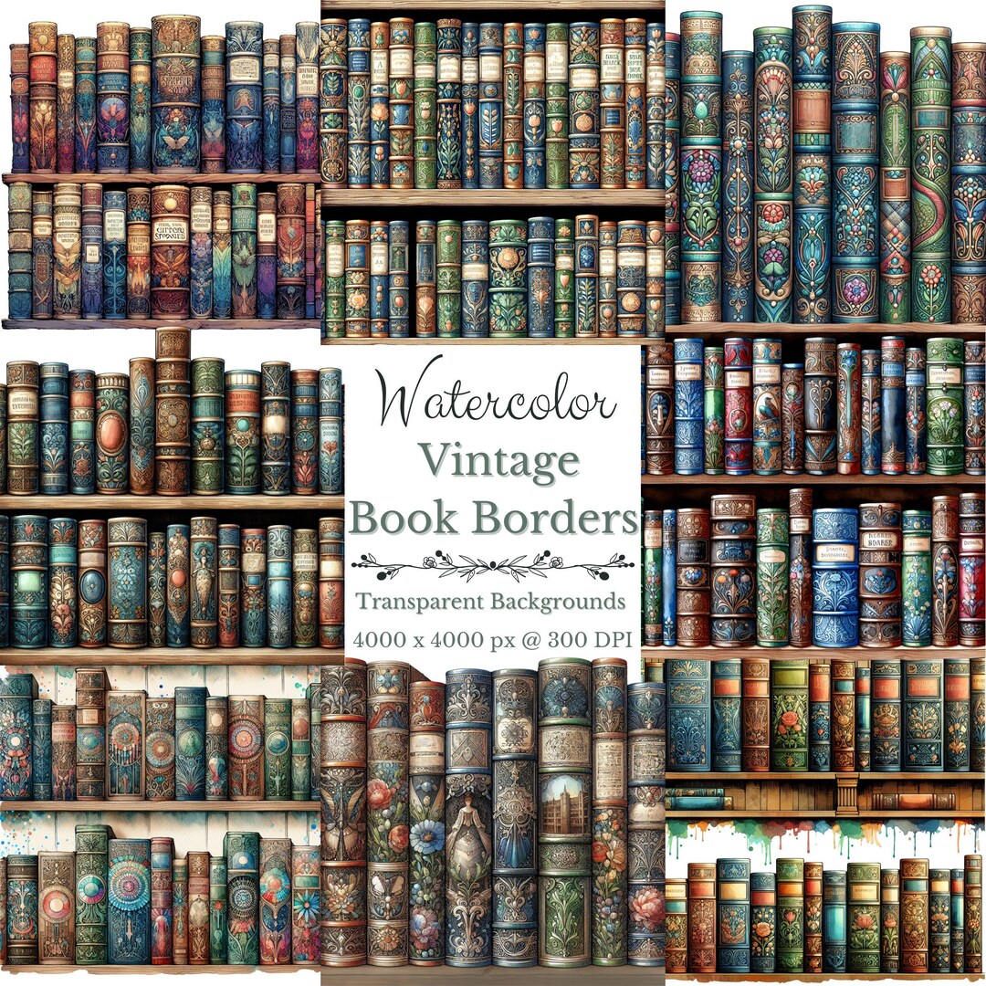 Watercolor Book Border Bundle PNG Set - Instant Digital Download ...