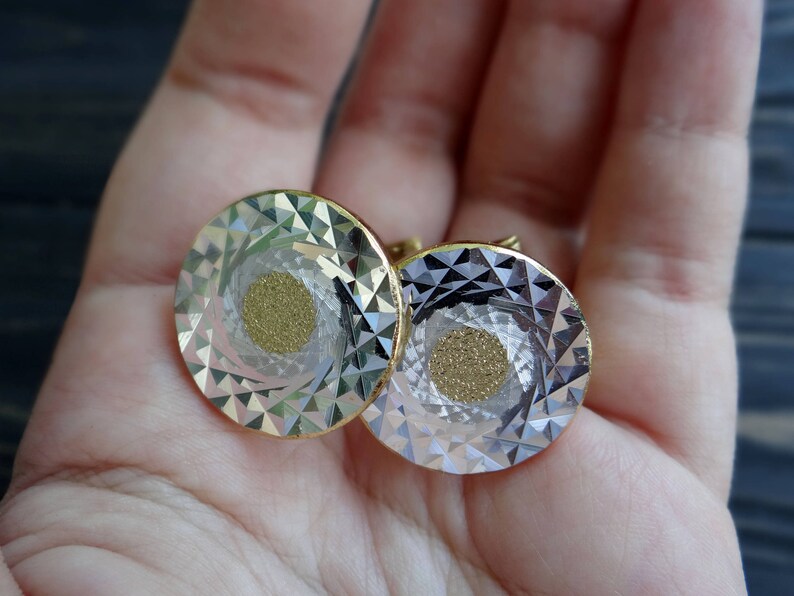 Round Cufflinks Geometric Pattern Diamond Cut Men Cufflinks Soviet Gold ...