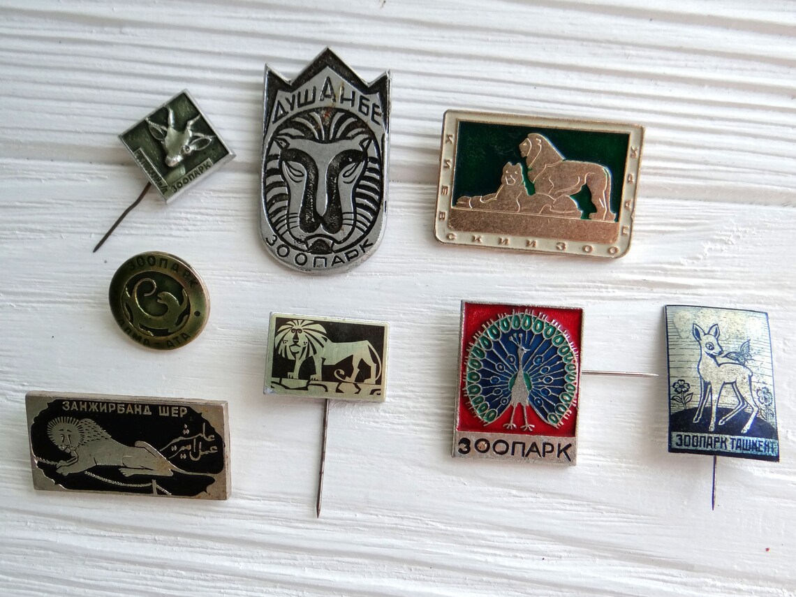 Enamel Pins With Animal Vintage Soviet Set of 8 Metal Badges | Etsy