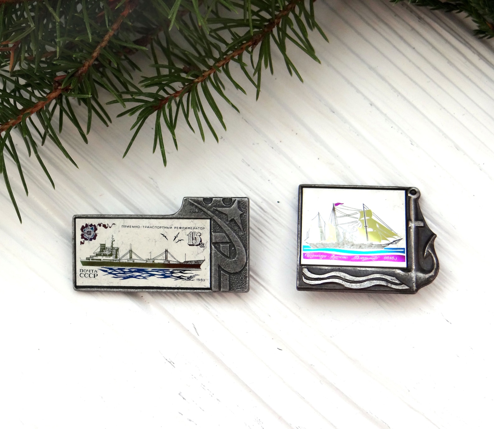 Metal Glass Pin Ships Set of 2 Collection Pin With Ship - Etsy