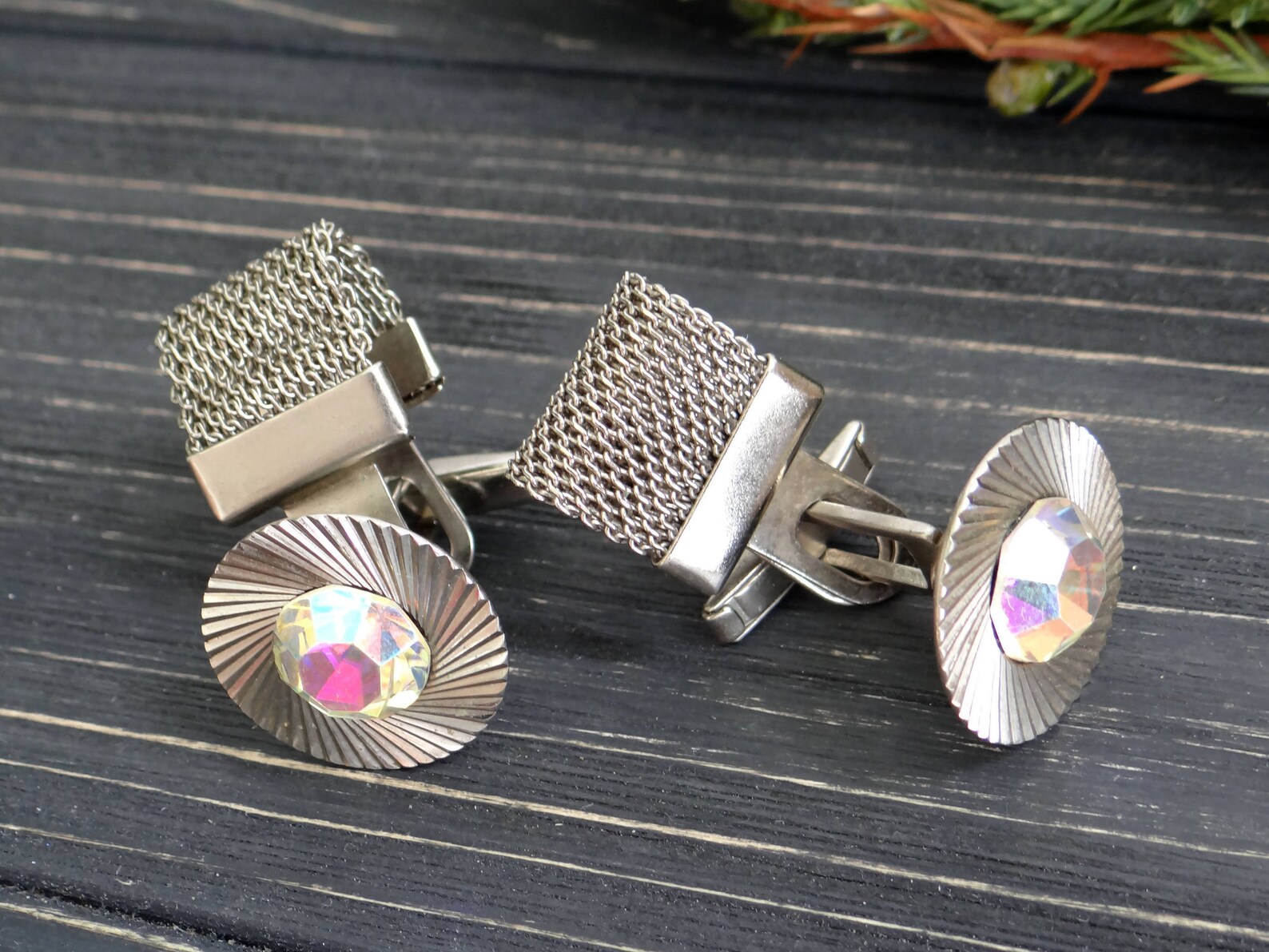 Wedding Cufflinks White Rhinestone Silver Tone Cuff Links Vintage ...