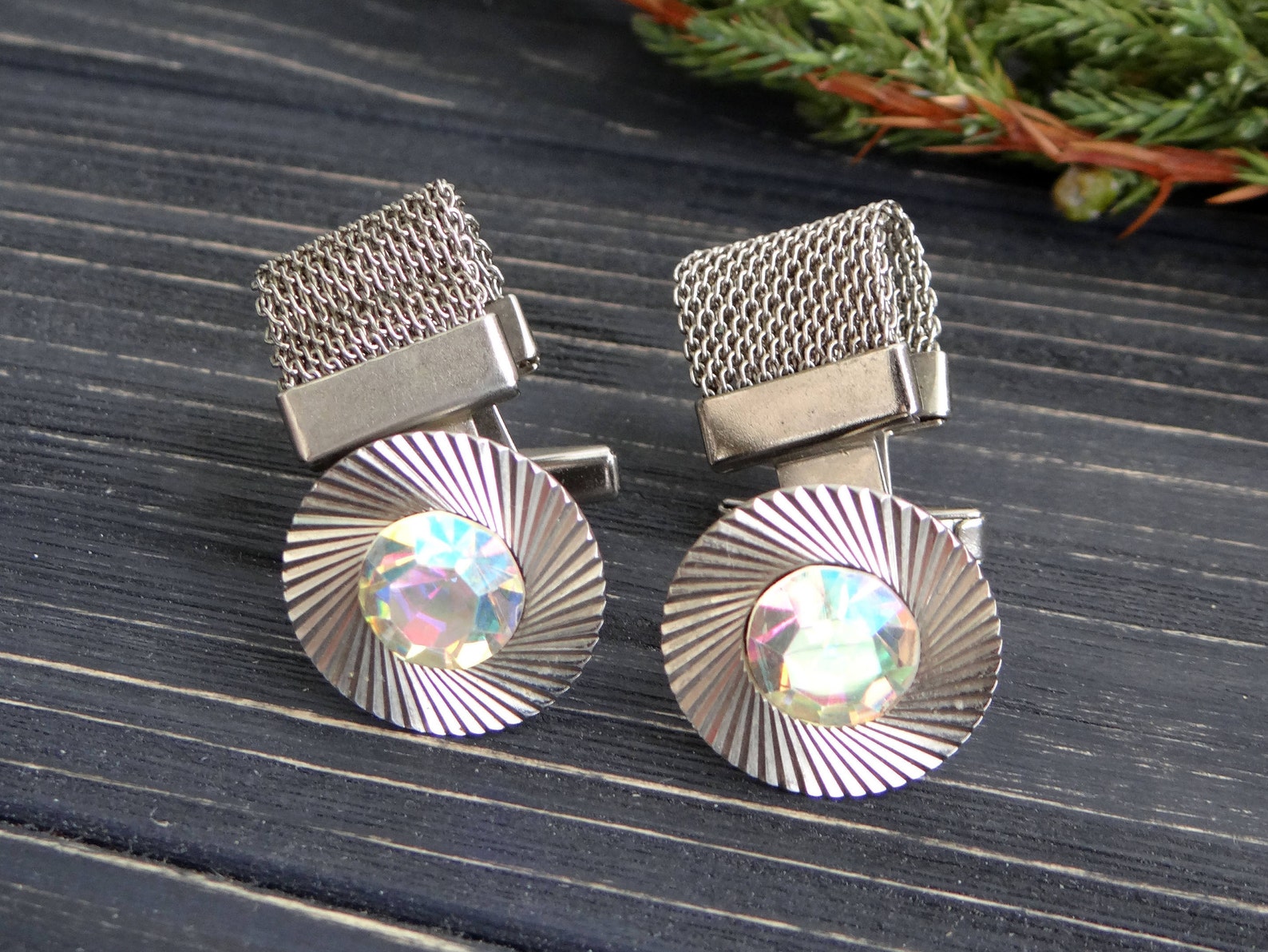 Wedding Cufflinks White Rhinestone Silver Tone Cuff Links Vintage ...