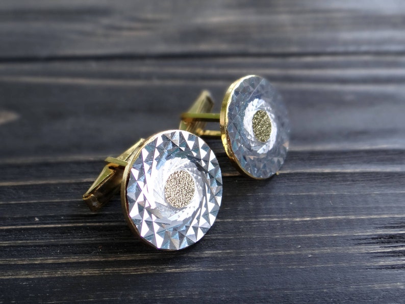 Round Cufflinks Geometric Pattern Diamond Cut Men Cufflinks Soviet Gold ...