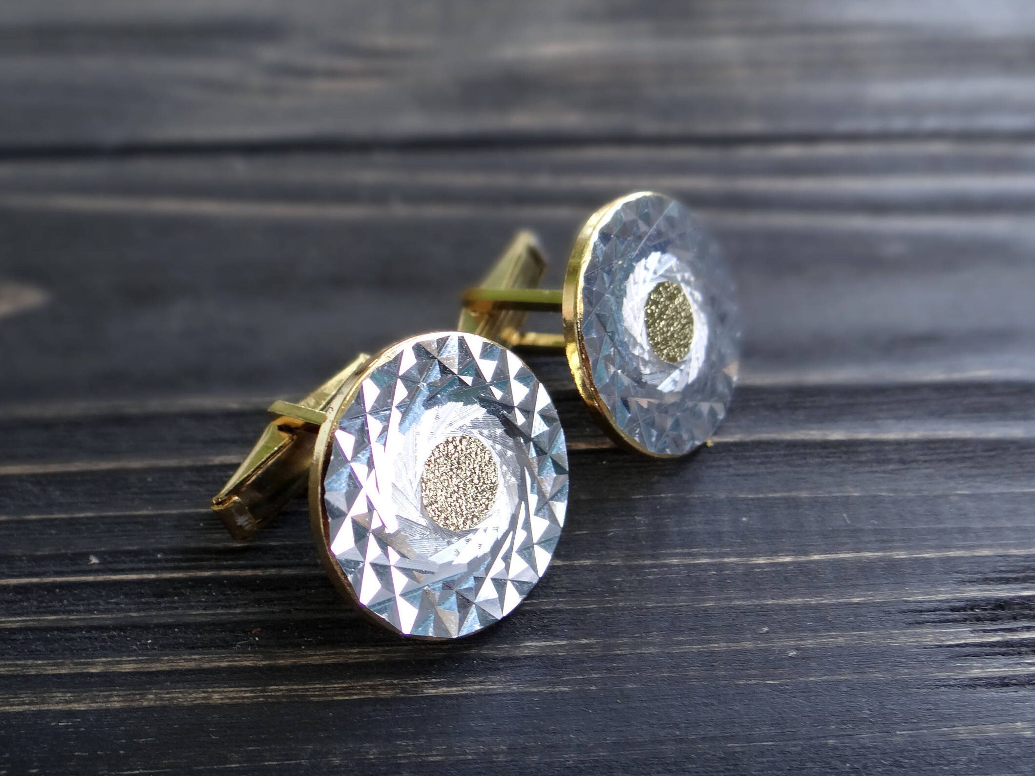 Round Cufflinks Geometric Pattern Diamond Cut Men Cufflinks Soviet Gold ...