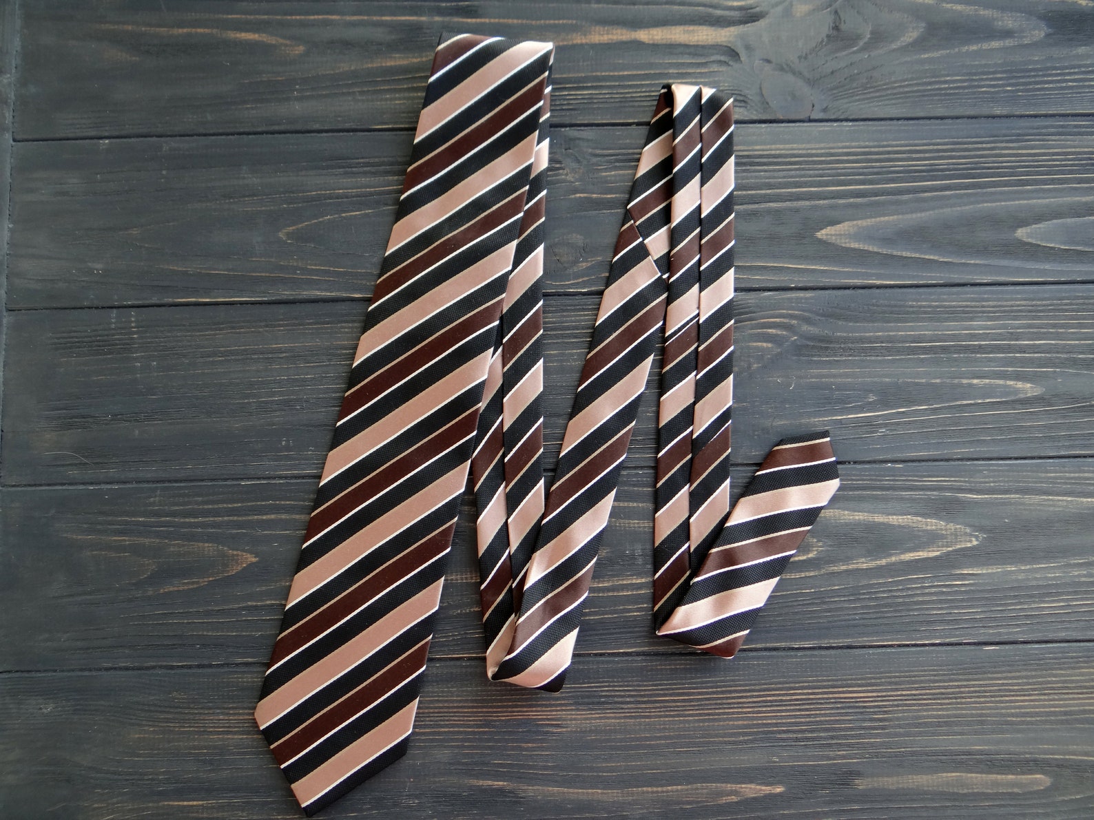 Multi-Color Stripe Silk Tie Men chocolate brown necktie | Etsy