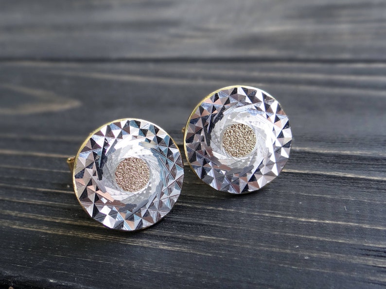 Round Cufflinks Geometric Pattern Diamond Cut Men Cufflinks Soviet Gold ...