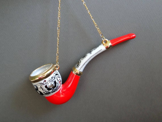 Collectibles Porcelain Smoking Pipe Home Decor Gold Chain Ceramic ...