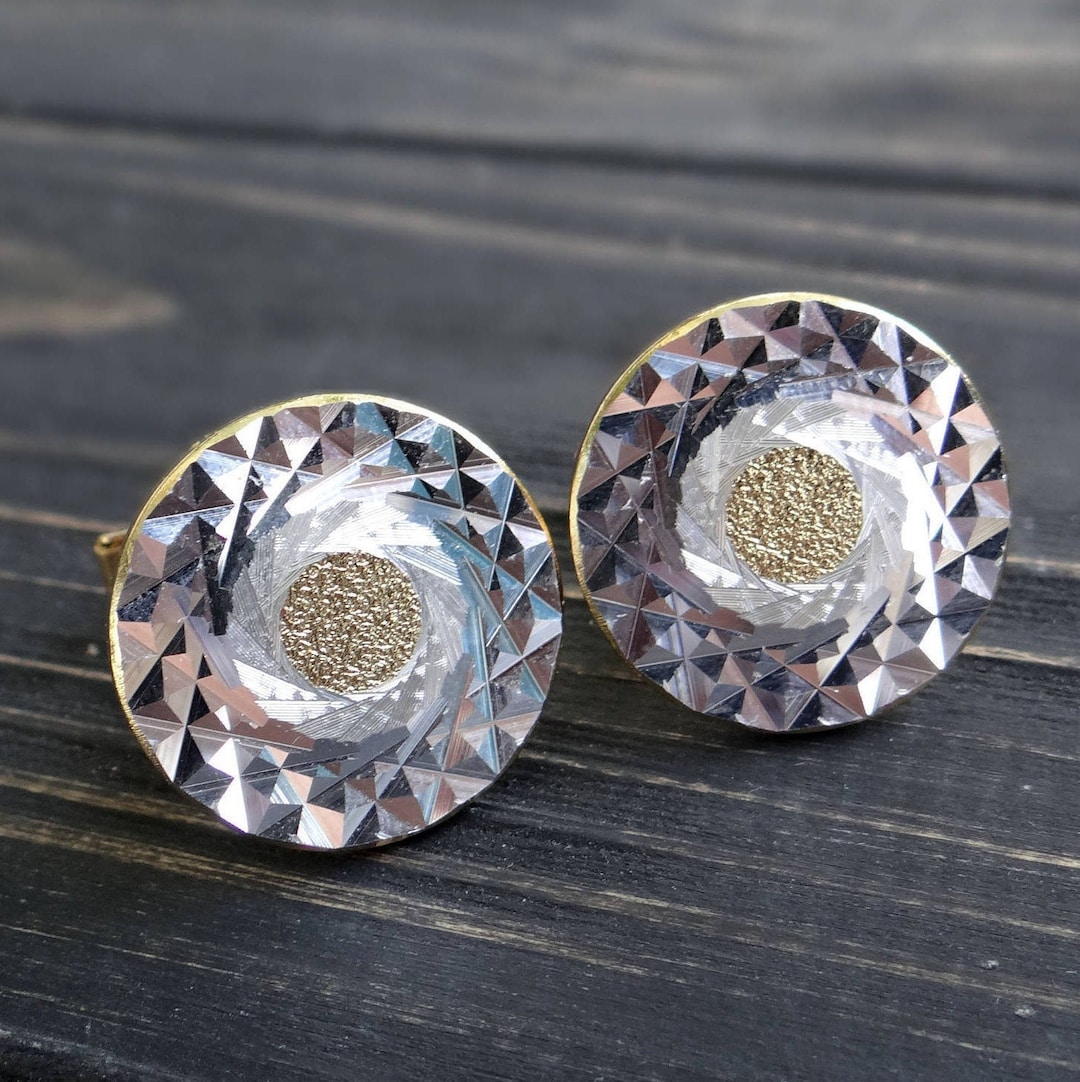 Round Cufflinks Geometric Pattern Diamond Cut Men Cufflinks Soviet Gold ...