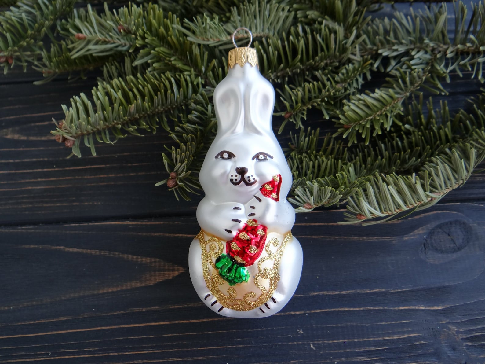 NEW White Rabbit With Carrot Glass Christmas Ornament Decor - Etsy