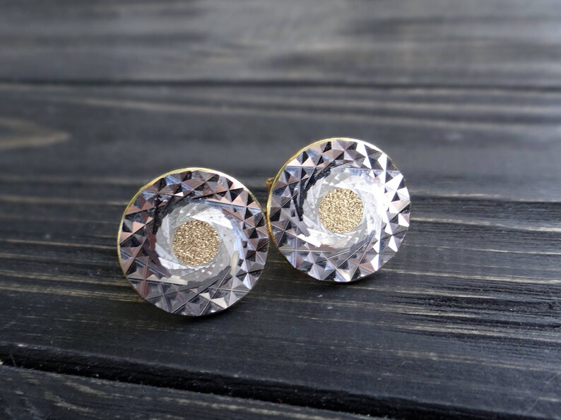 Round Cufflinks Geometric Pattern Diamond Cut Men Cufflinks Soviet Gold ...