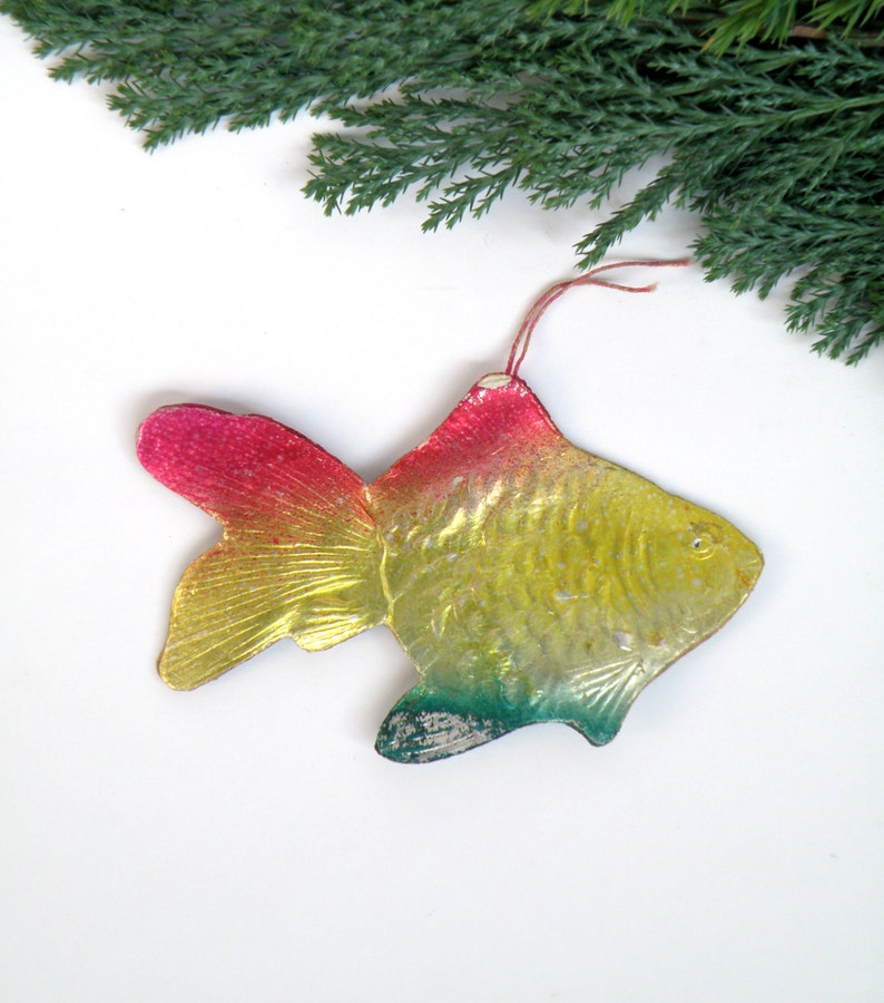 RARE Yellow Gold Fish Cardboard Christmas Ornament Vintage Soviet Paper ...