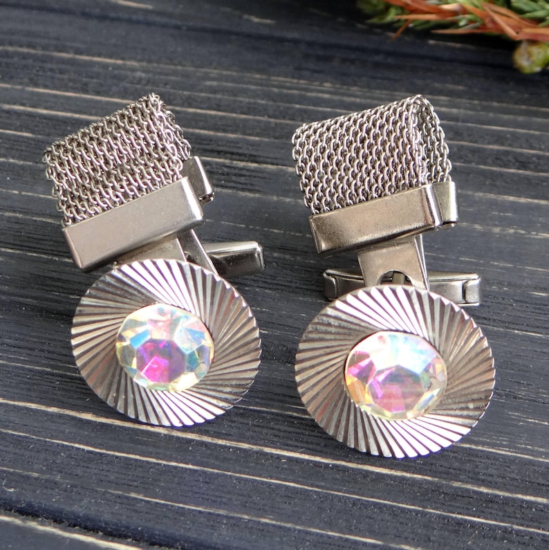 Wedding Cufflinks White Rhinestone Silver Tone Cuff Links Vintage ...