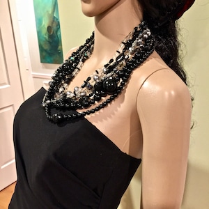 Multi Strand Black Messy Statement Necklace, Handmade Jewelry, Multiple ...