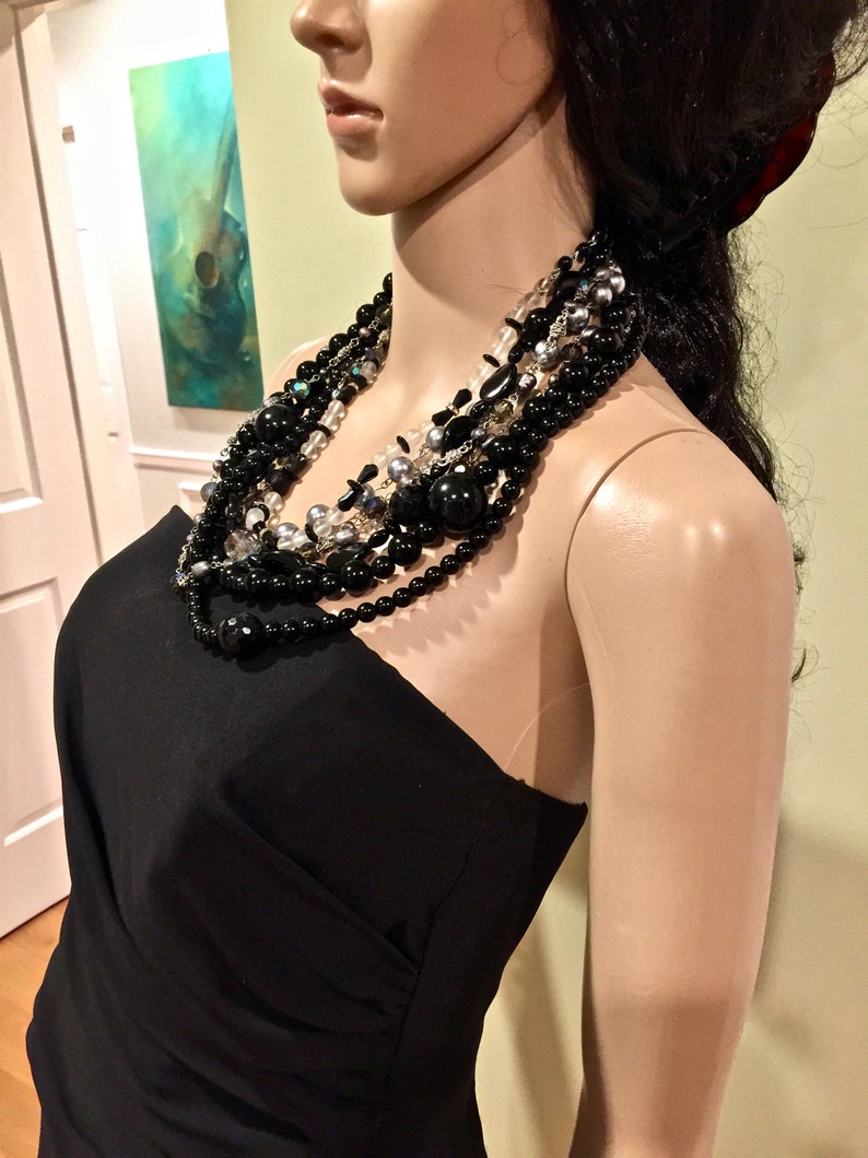 Multi Strand Black Messy Statement Necklace Handmade Jewelry - Etsy