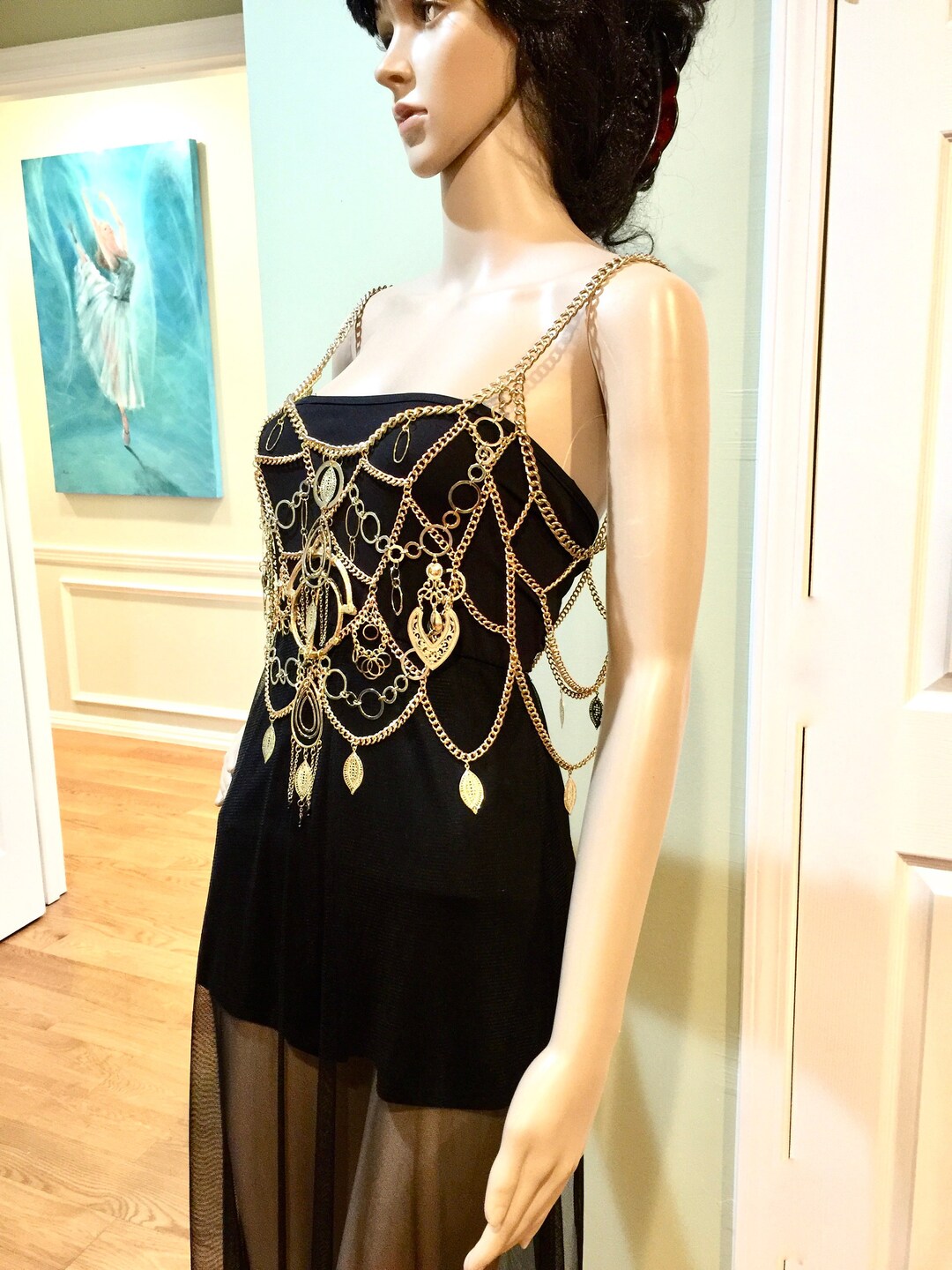 Gold Tone Metal Shirt Shoulder Necklace Handmade Chains - Etsy