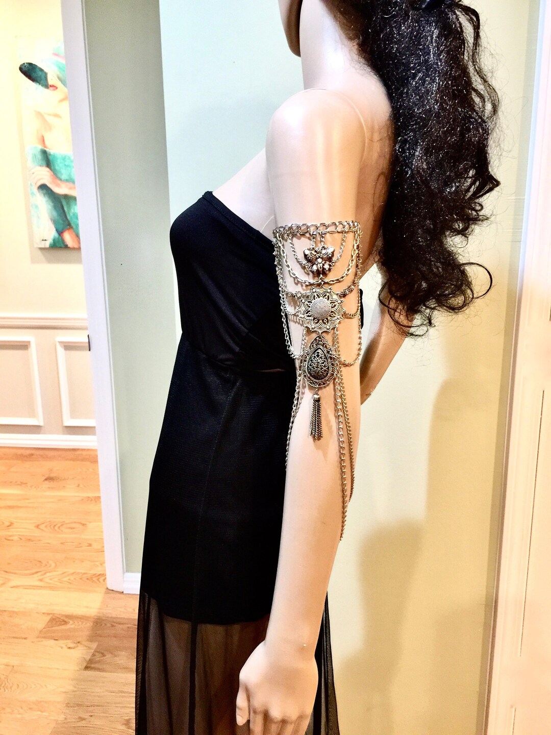 Bohemian Arm Chains, Silver Metal Upper Arm Bracelet, Handmade Armband ...