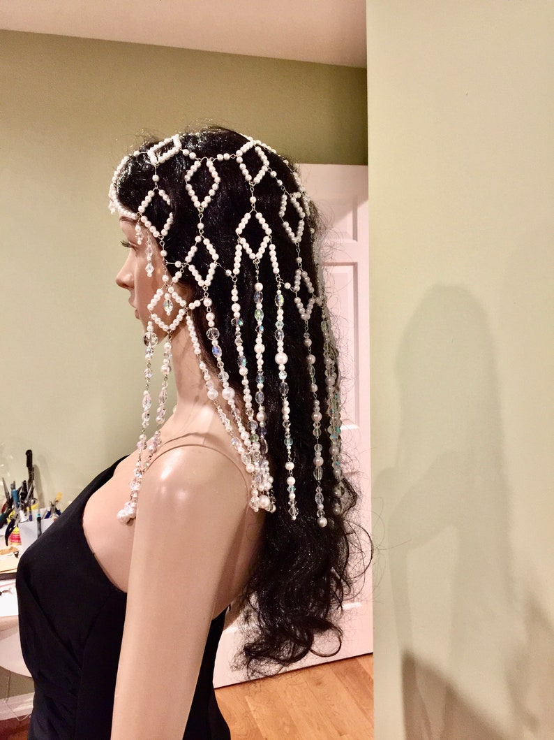 White Pearl Headdress Handmade Glass Pearl Headpiece Head - Etsy