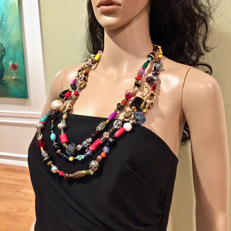 Multi Strand Beaded Necklace - Etsy