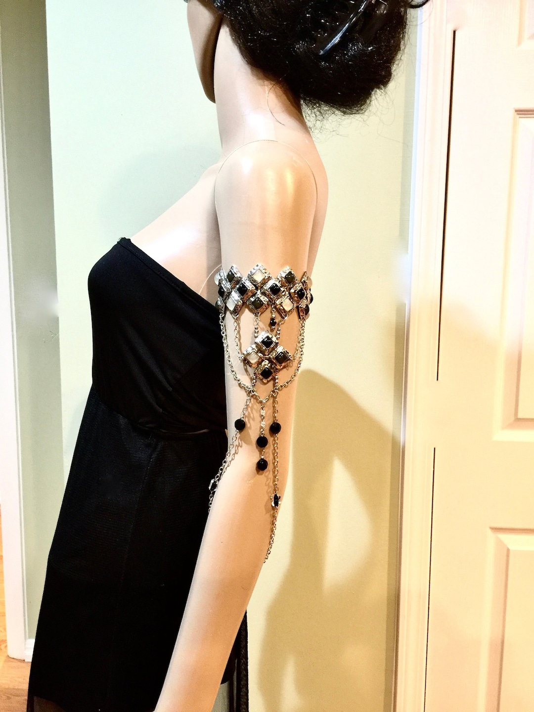 Silver Black Arm Chains, Handmade Armband, Upper Arm Bracelet, Draped ...