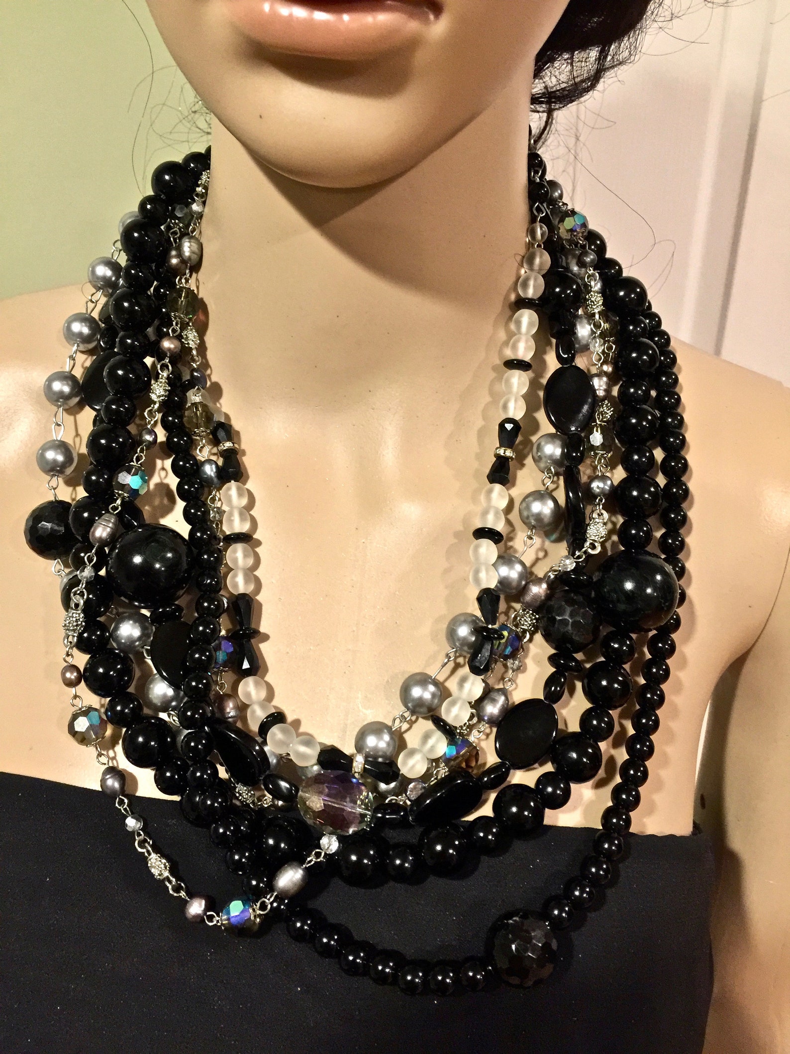 Multi Strand Black Messy Statement Necklace Handmade Jewelry - Etsy