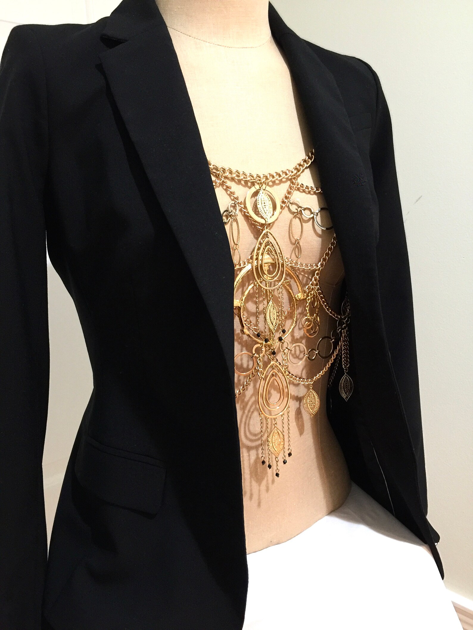 Gold Tone Metal Shirt Shoulder Necklace Handmade Chains - Etsy