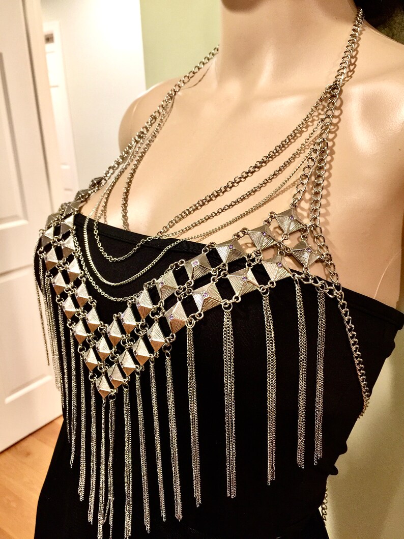 Handmade Silver Metal Shoulder Necklace, Chains Shirt, Metal Body ...