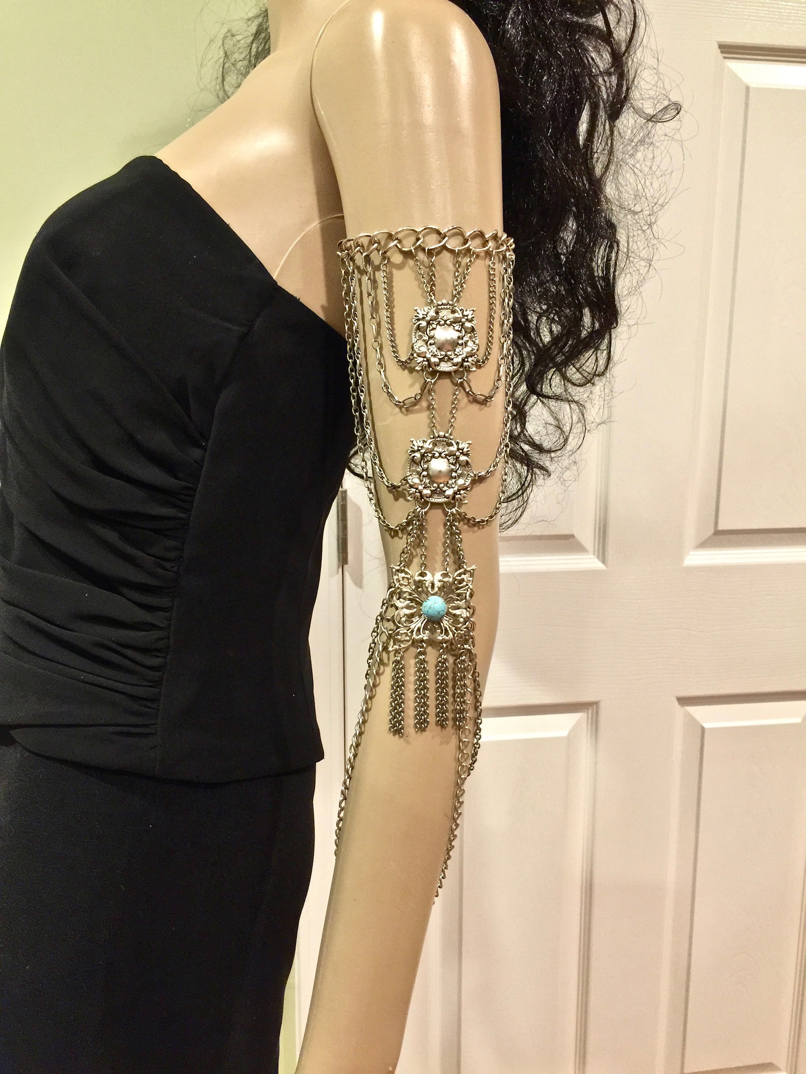 Silver Tone Draped Upper Arm Bracelet, Handmade Armband, Unisex Arm ...