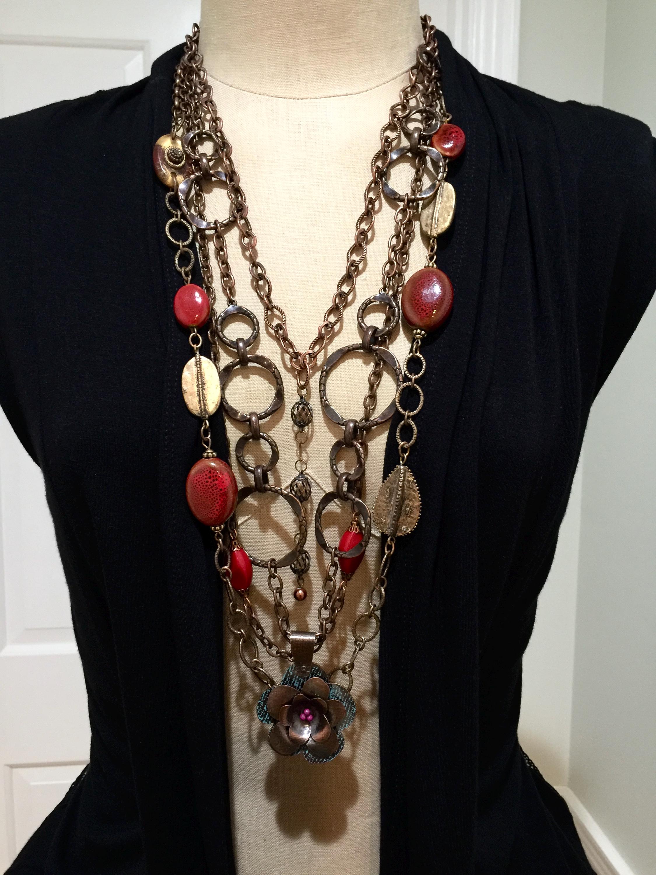 Handmade Long Statement Necklace, Metal Bohemian Pendant Flower, Unisex ...