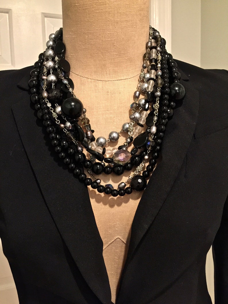 Multi Strand Black Messy Statement Necklace Handmade Jewelry - Etsy