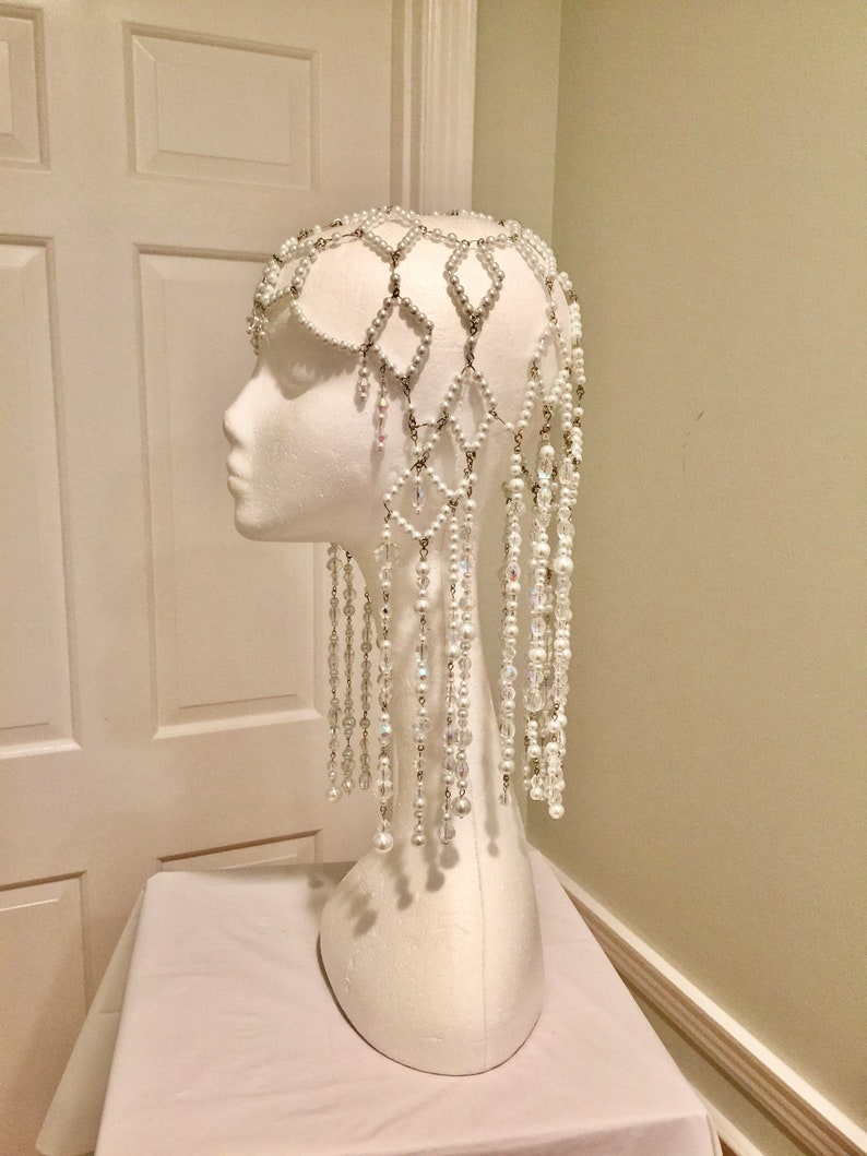 White Pearl Headdress Handmade Glass Pearl Headpiece Head - Etsy