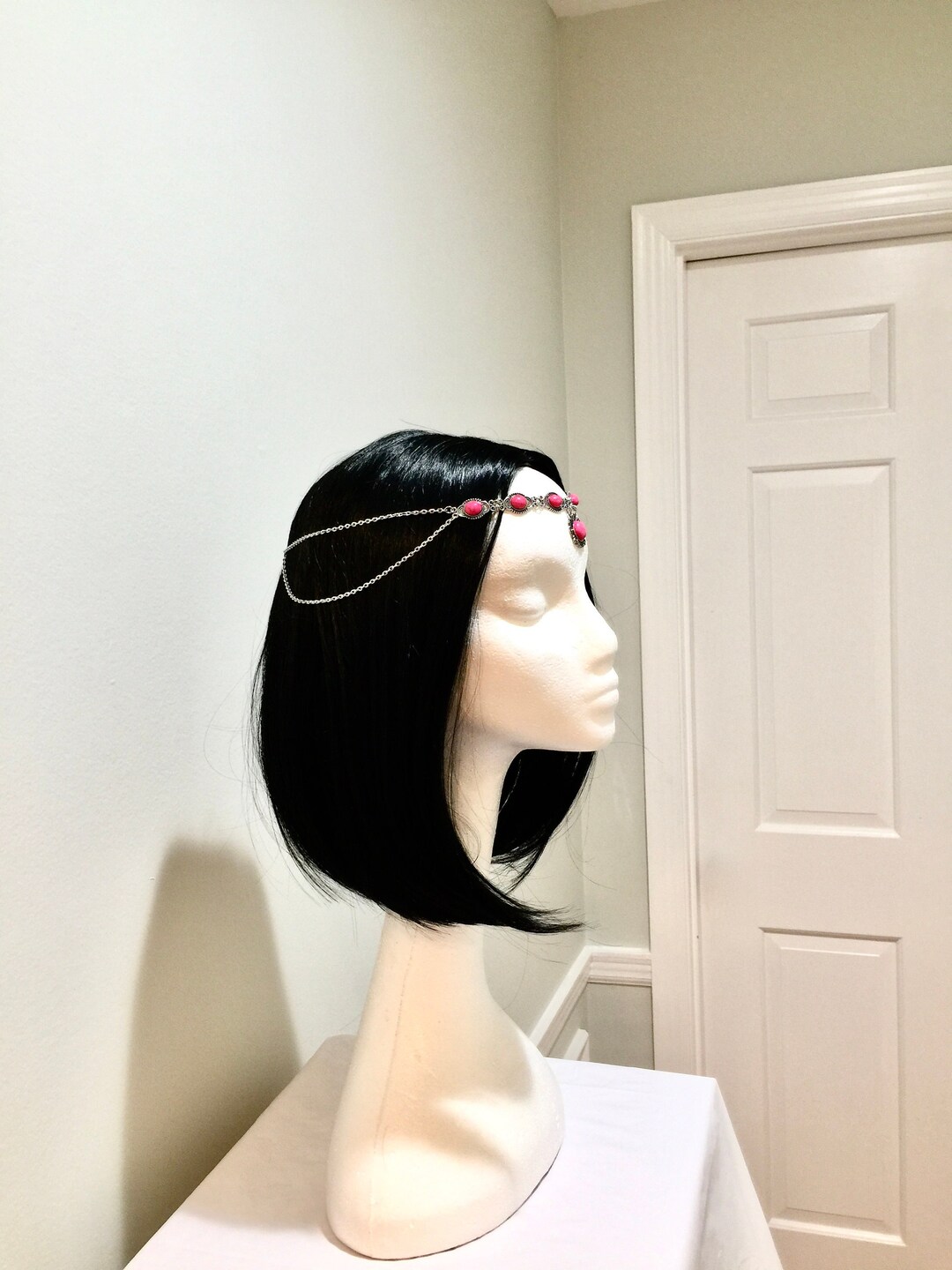 Magenta and Silver Tone Headpiece, Head Jewelry, Cleopatra Head Cap ...