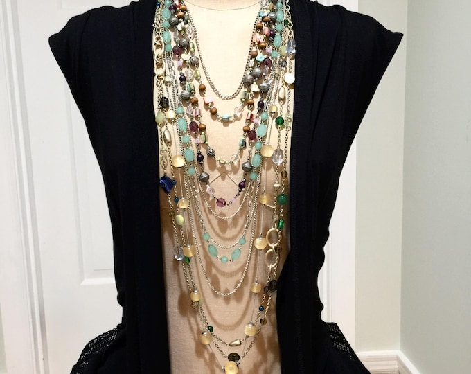 Set of Two Independent Long Chunky Modern Elegant Statement Necklaces ...