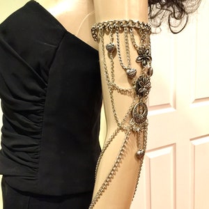 Unisex Arm Band, Handmade Arm Chains, Silver Metal Body Jewelry, Draped ...