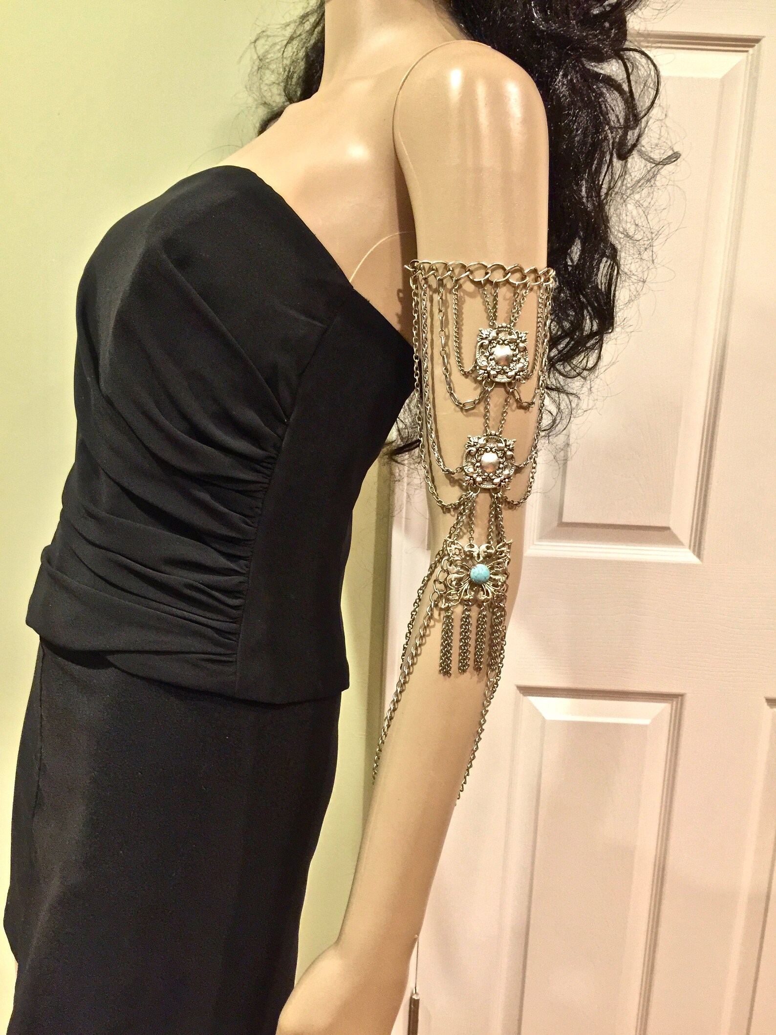 Silver Tone Draped Upper Arm Bracelet, Handmade Armband, Unisex Arm ...