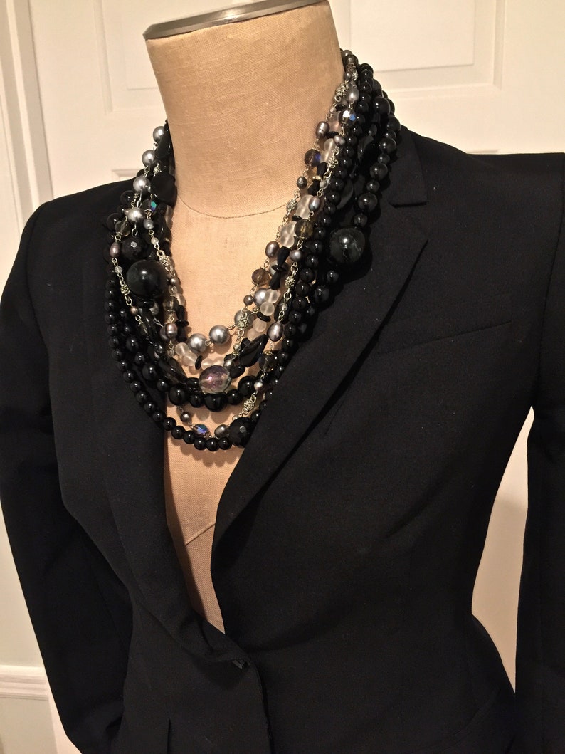 Multi Strand Black Messy Statement Necklace Handmade Jewelry - Etsy