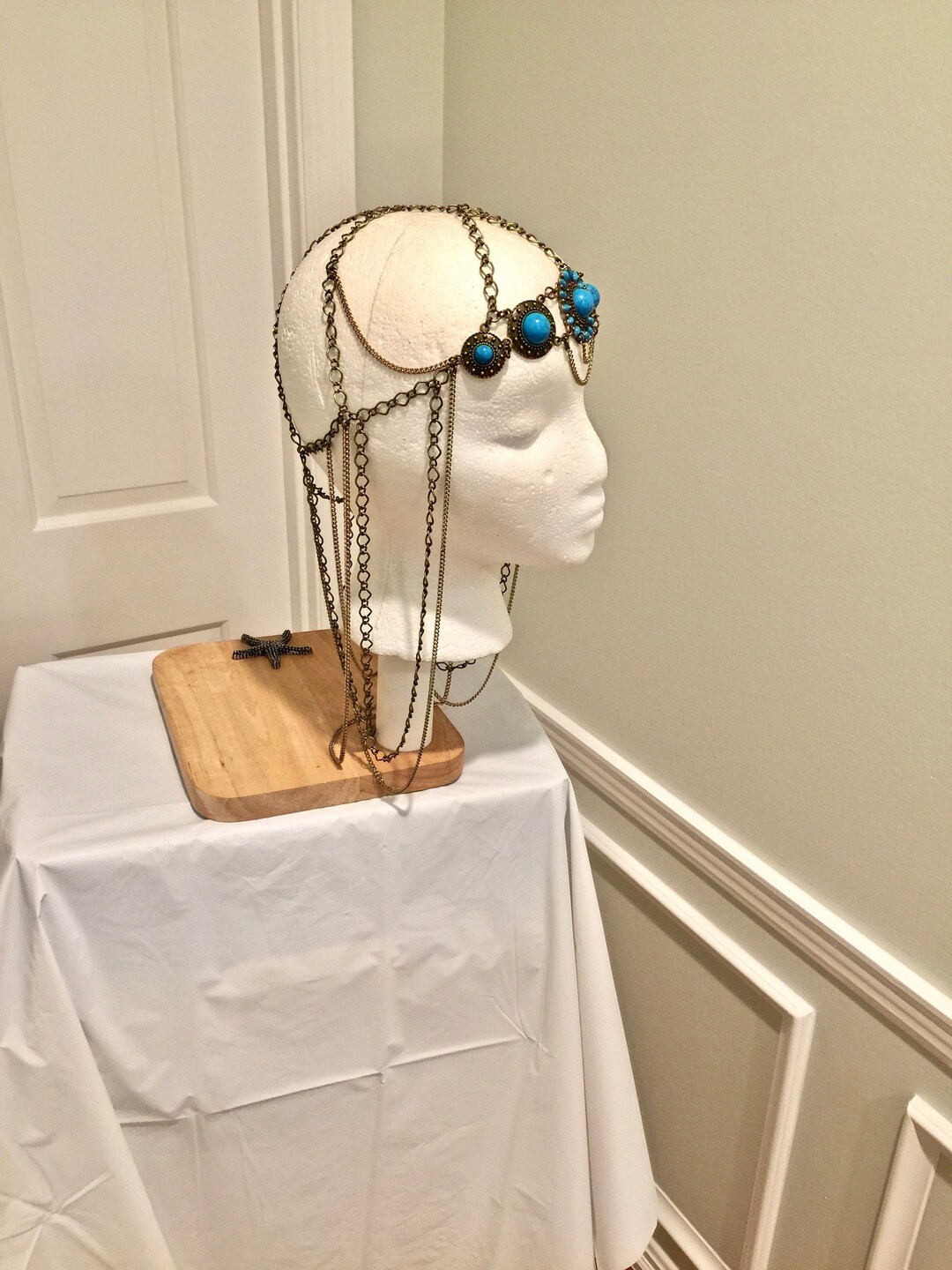 Adjustable Turquoice Chain Cap. Bronze Brass Metal Chain - Etsy