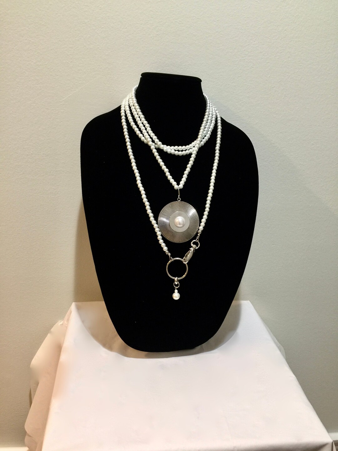 Pearls Heavy Stainless Steel Detachable Pendant, Trendy Long Statement ...