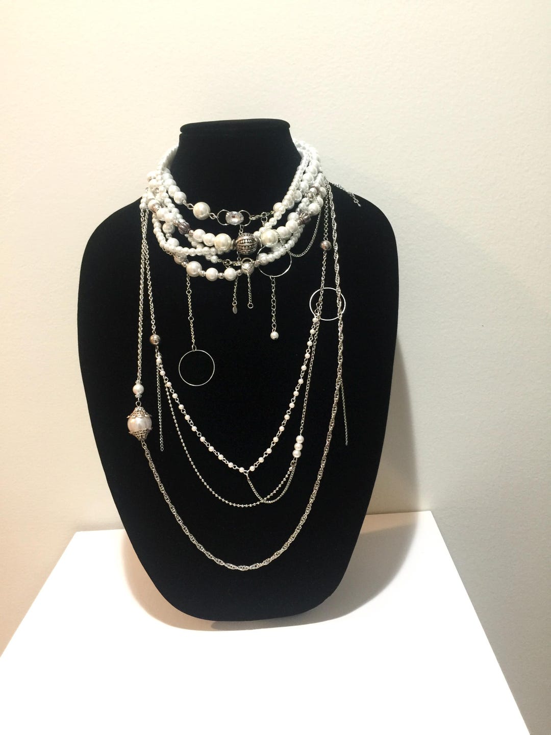 Statement Jewelry, Set of Six Necklaces, Adjustable Chunky Glass Pearls ...