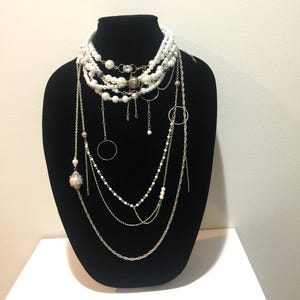 Statement Jewelry, Set of Six Necklaces, Adjustable Chunky Glass Pearls ...