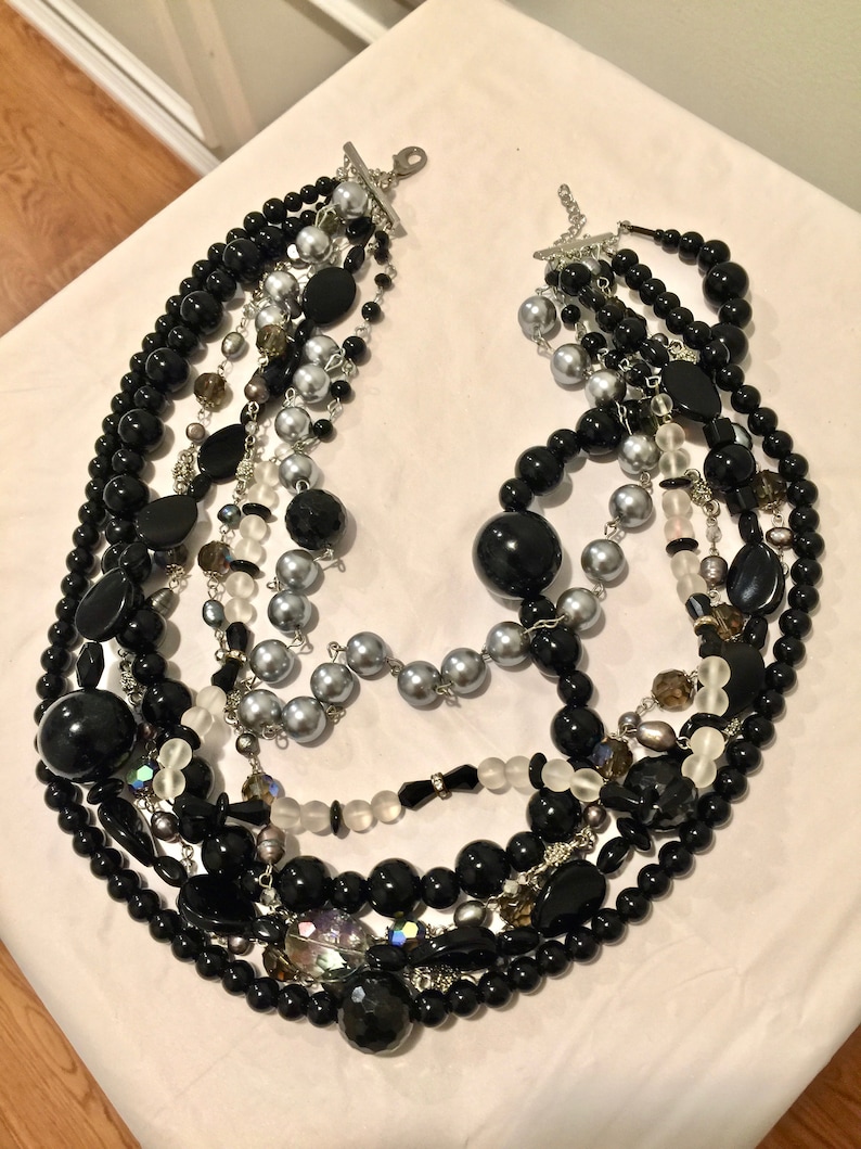 Multi Strand Black Messy Statement Necklace Handmade Jewelry - Etsy