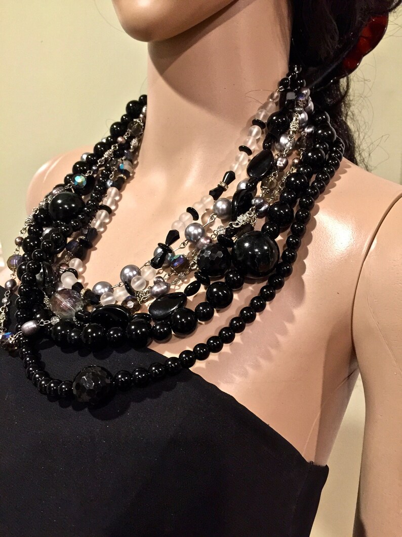 Multi Strand Black Messy Statement Necklace Handmade Jewelry - Etsy
