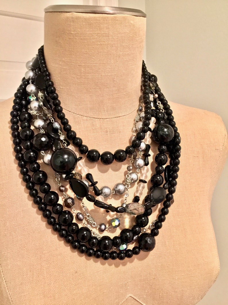 Multi Strand Black Messy Statement Necklace Handmade Jewelry - Etsy